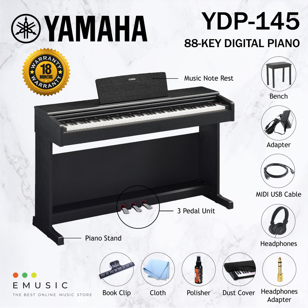 Yamaha YDP-145 88-key Digital Piano with Piano Stand, Bench, and ...