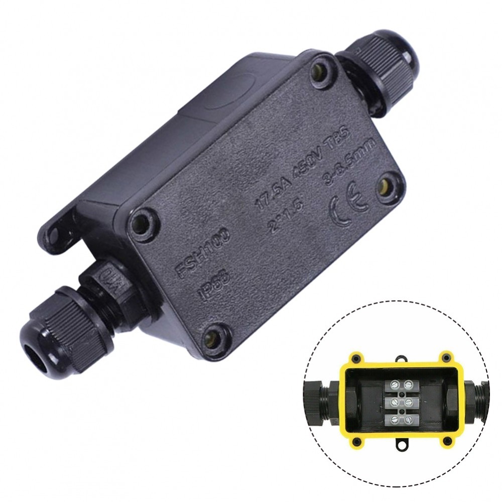 2 Way Outdoor Cable Connector Box Black Waterproof IP65 Junction Box PC ...
