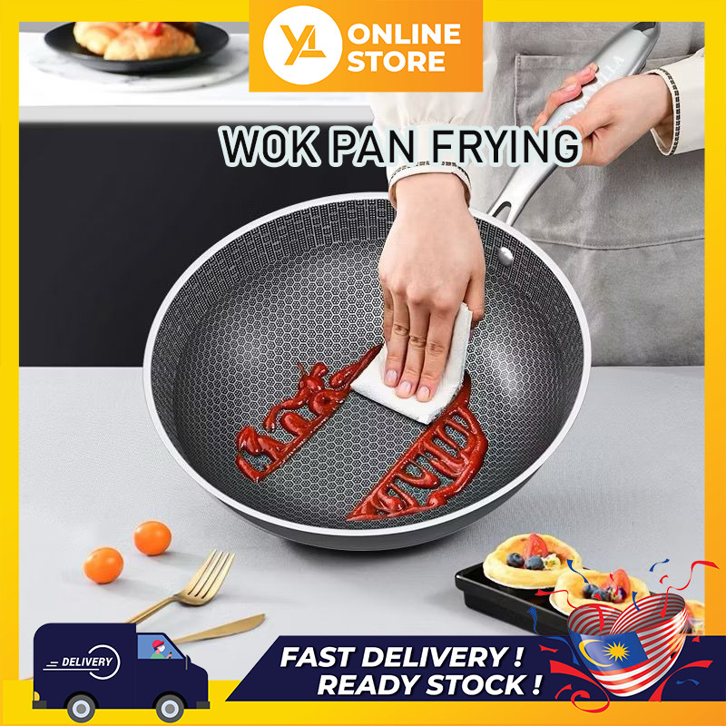 26/28/30/32CM Honey Comb Three Layer Full Screen Wok Non-Stick With Stand Lid | Shopee Malaysia