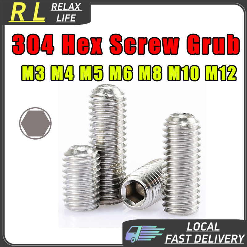 RL SUS 304 Set Screw Grub Screw M3 M4 M5 M6 M8 M10 M12 Stainless Steel Skru Flat Small Headless ...