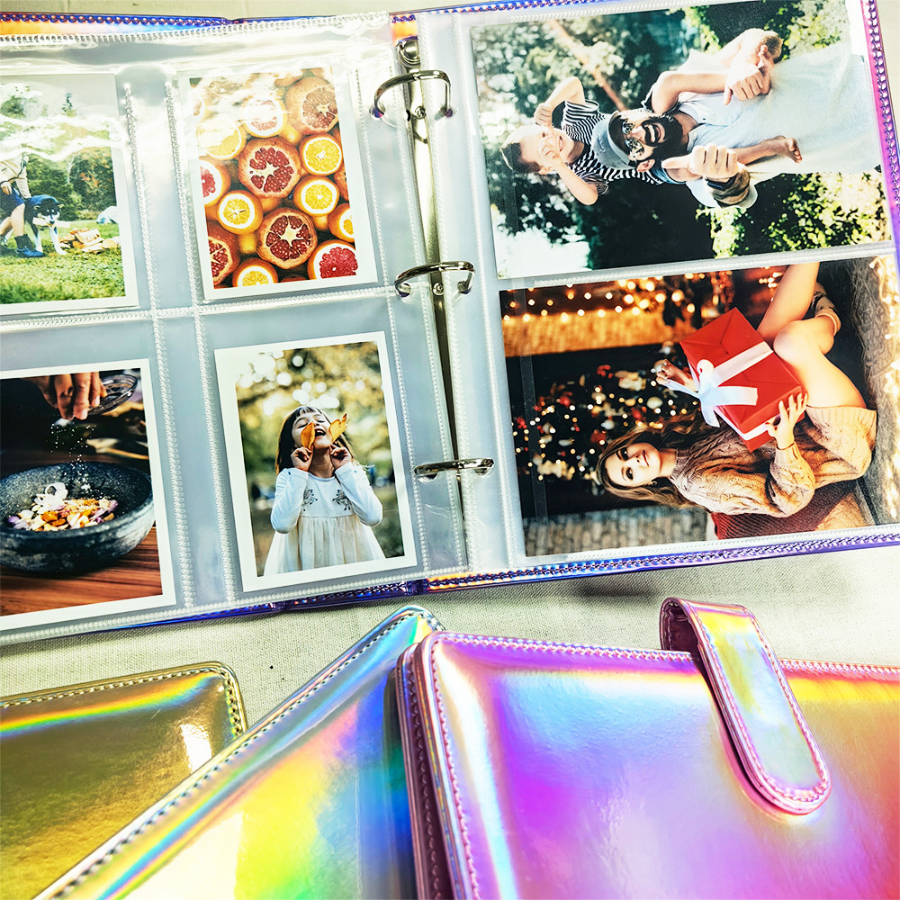 A5 3-ring D-shaped Magnetic Buckle Laser Mirror Binder Photo Album ...