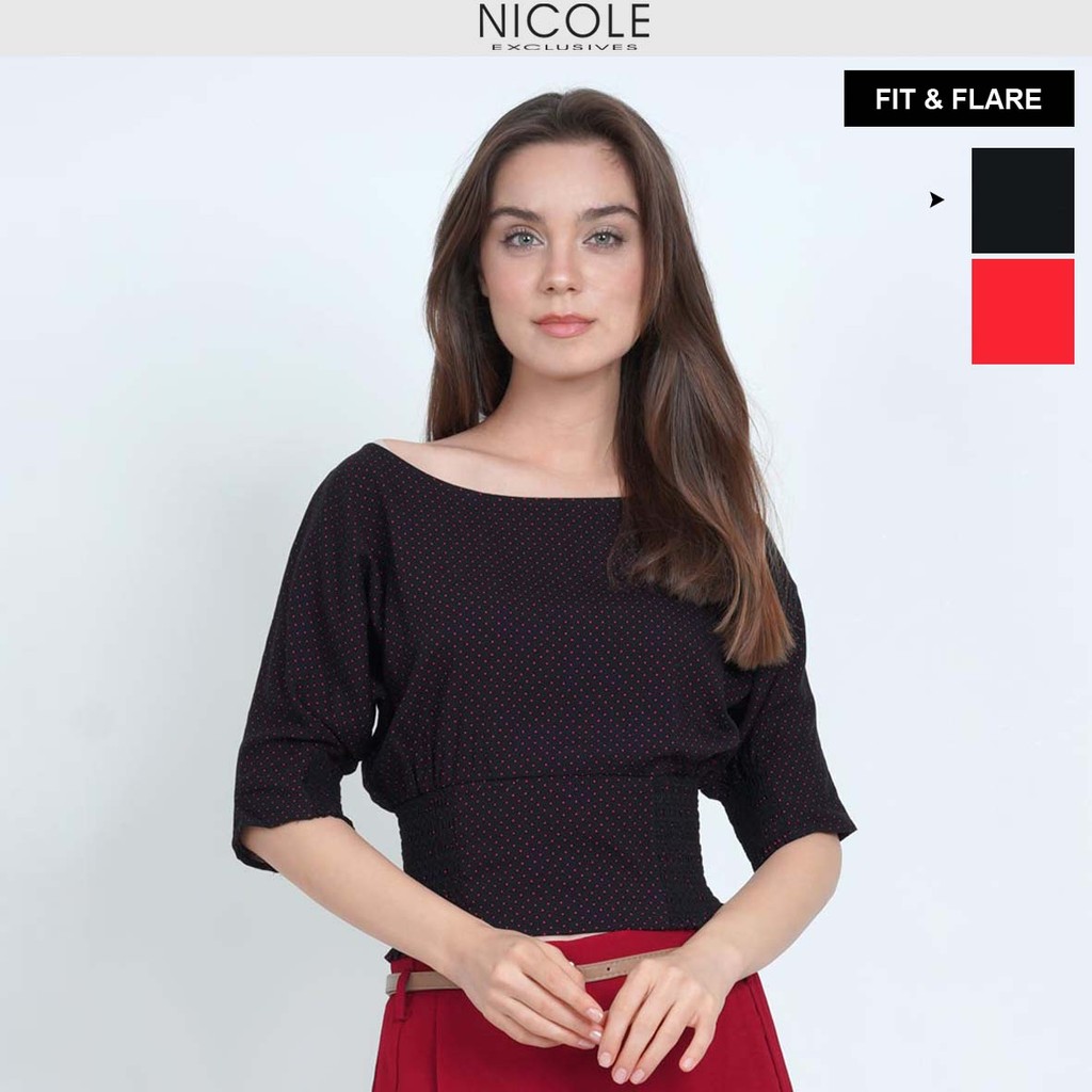 Nicole Exclusives Boat Neckline, Batwing Sleeves with Elastic Cuff ...