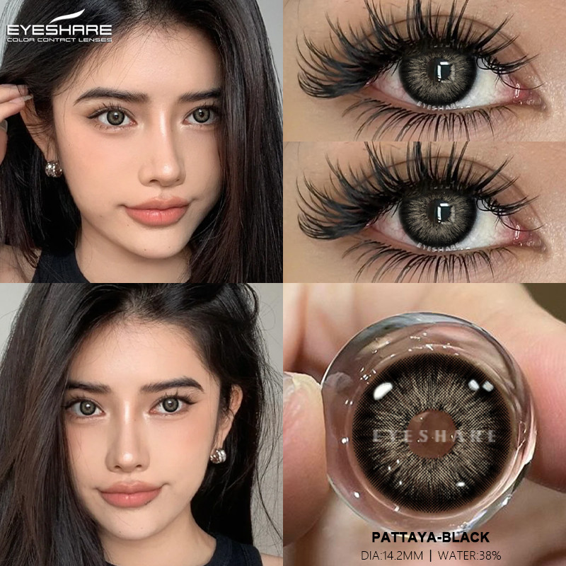 EYESHARE Black Myopia Lenses 0.0~ -6.00 Degrees 1 Pair of Contact Lenses Pattaya Gray Lenses 1 ...