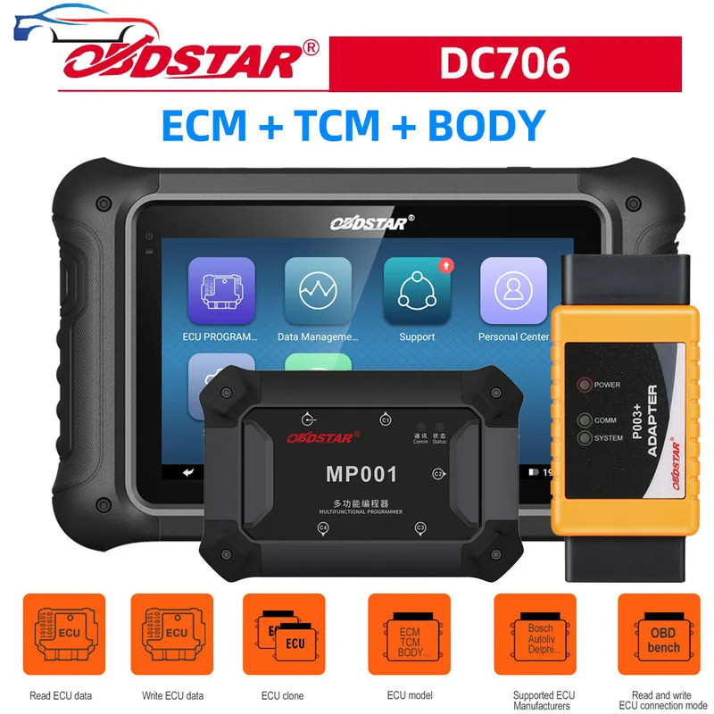 OBDSTAR DC706 ECU Tool Full Version with MP001 Set for Car & Motorcycle ECM&TCM&BODY Clone by ...