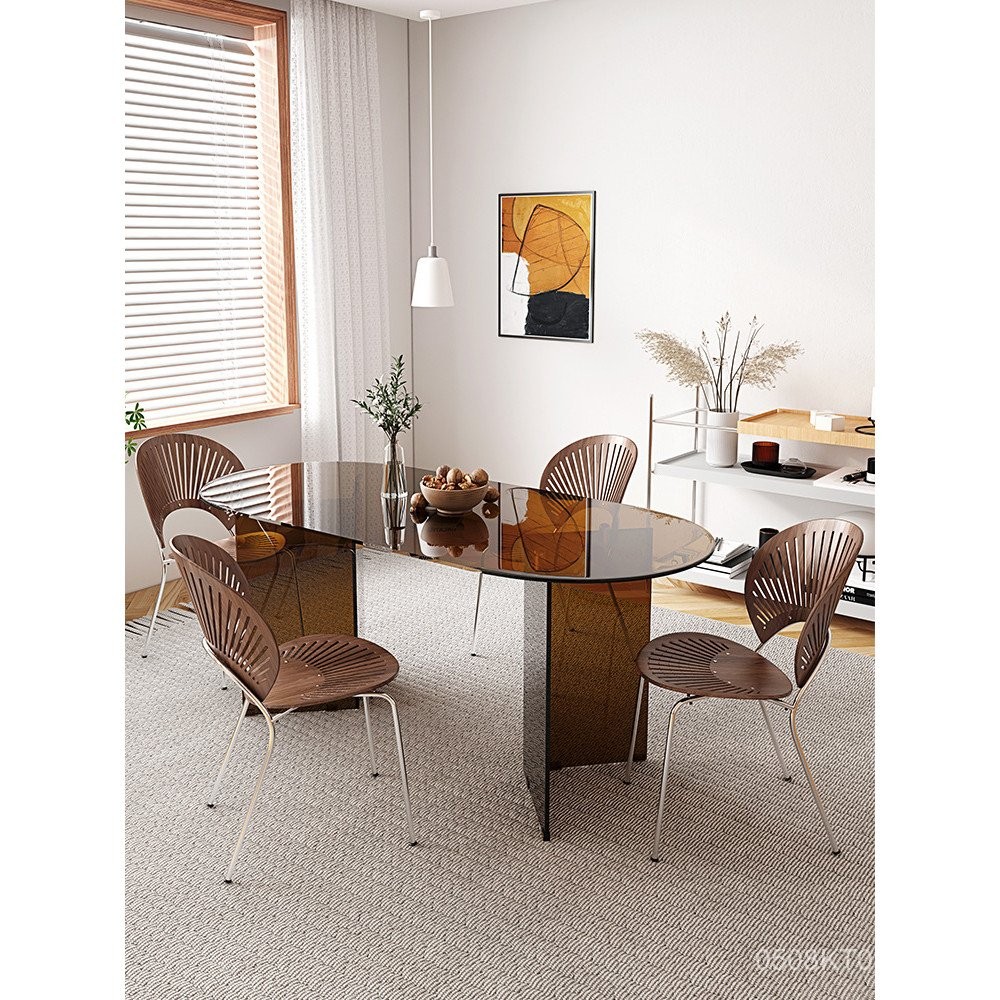 Tempered Glass Dining Table Chair Combination Modern Designer Oval ...