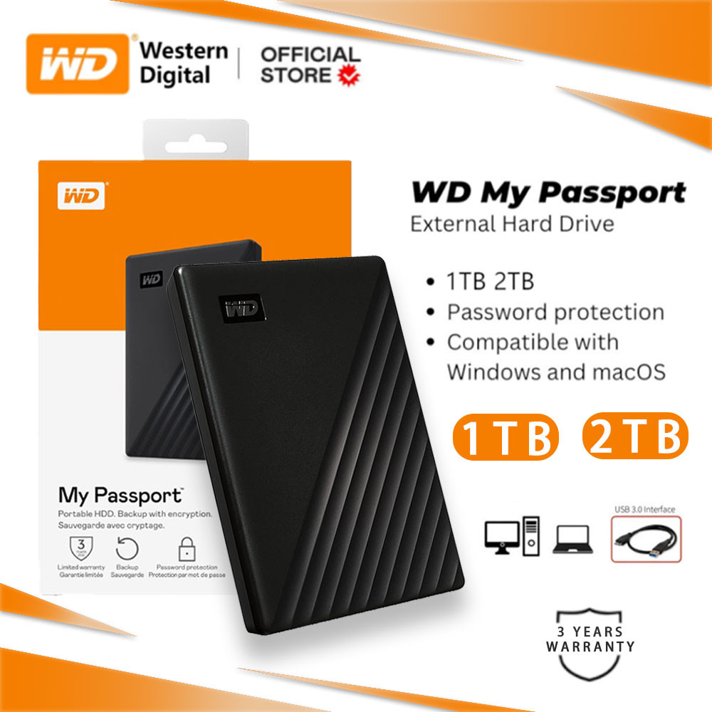 Western Digital WD My Passport Portable External Hard Drive 1TB/2TB USB ...