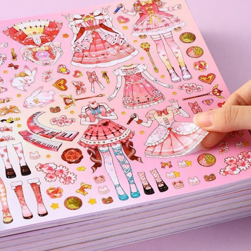 Children Girls Dress Up Stickers Crossdressing DIY Toys Quiet Book ...