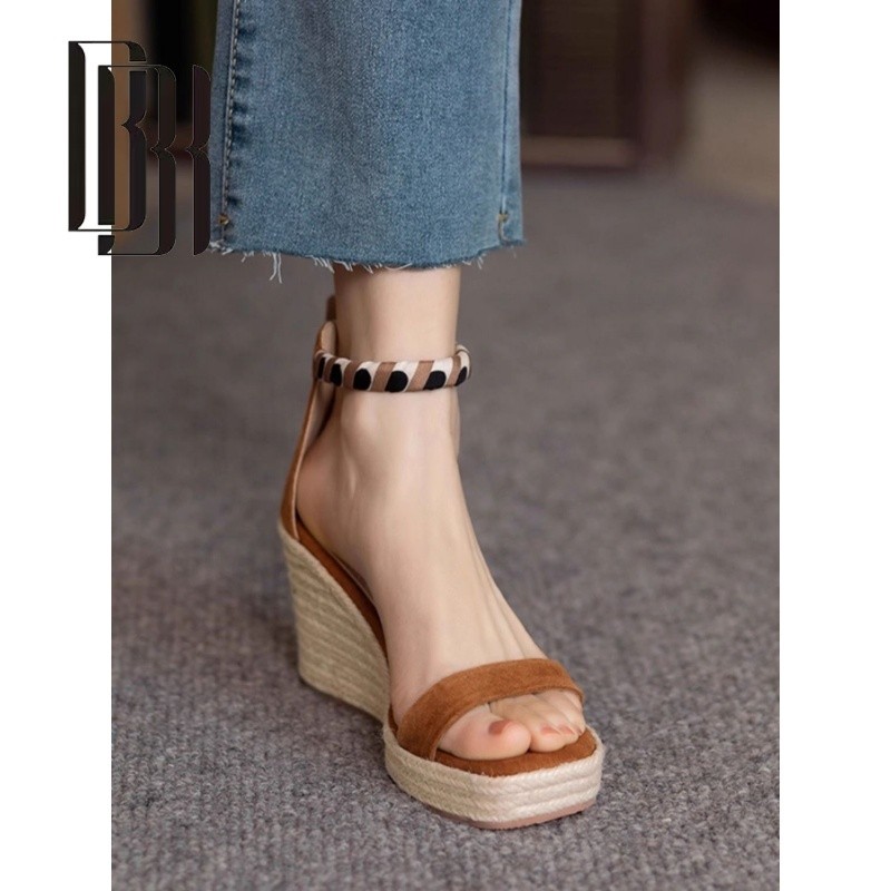 Uncle Buck Straw Wedge Heel Sandals Women Summer Open Toe Polka Dot ...