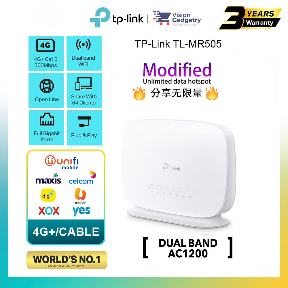 TP-Link TL-MR505 Sim Card 4G+ Cat6 AC1200 Wireless Dual Band Gigabit ...
