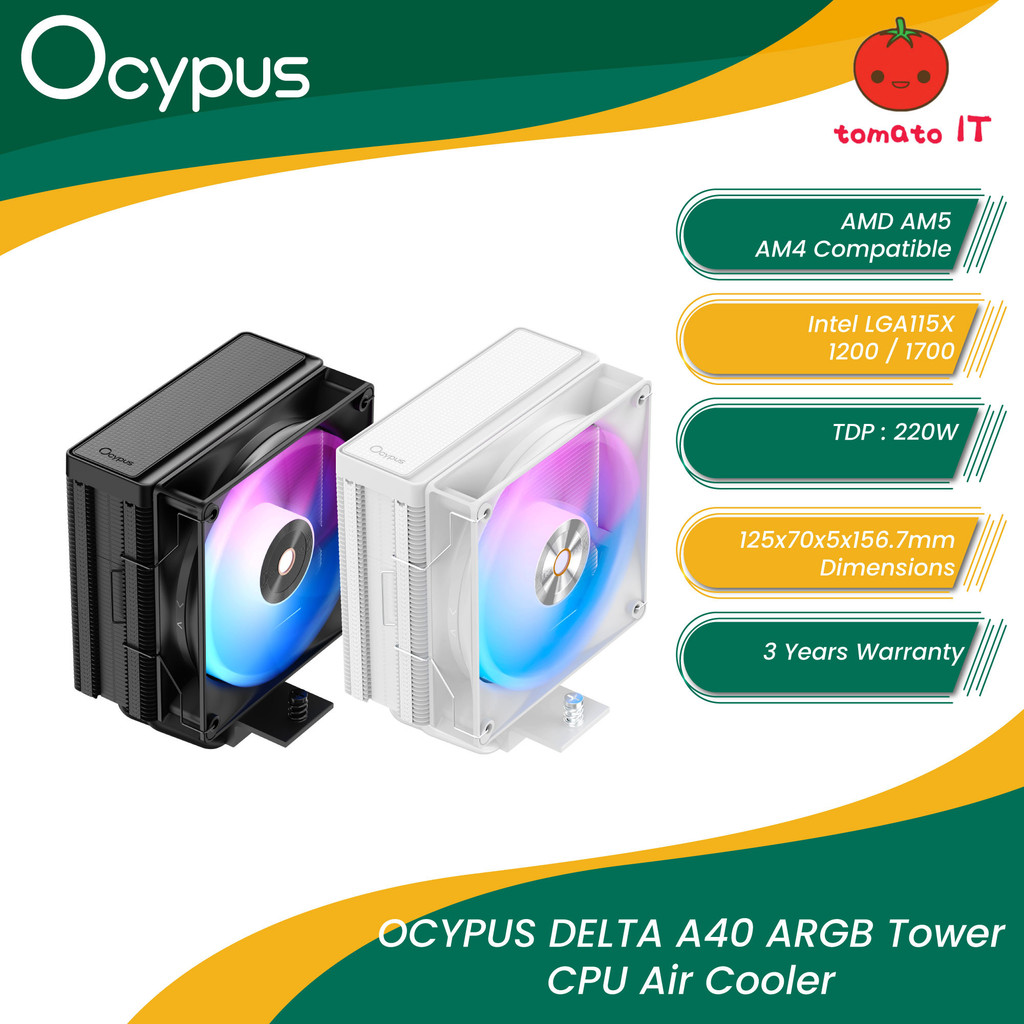OCYPUS DELTA A40 ARGB Tower CPU Air Cooler - Black/White | Shopee Malaysia
