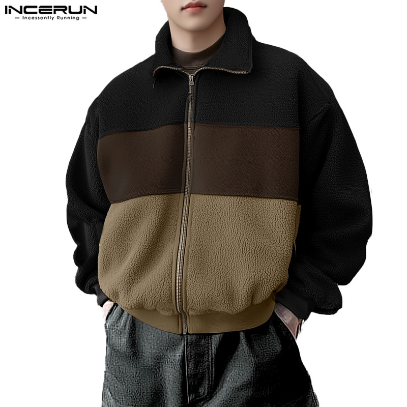 INCERUN Men Korean Daily Casual Contrast Color Long-Sleeved Loose ...