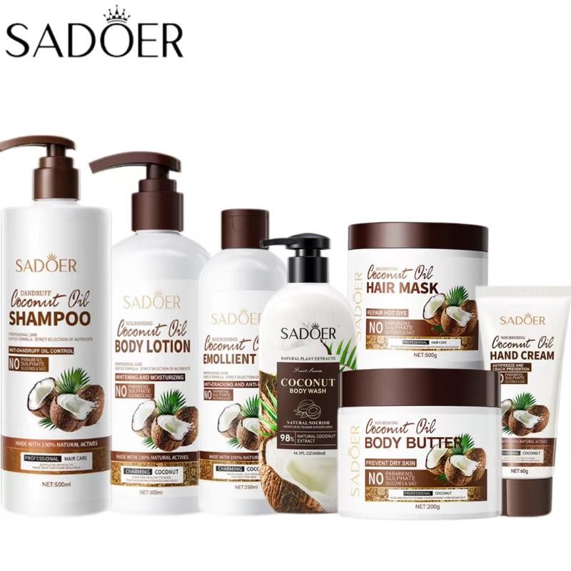 SADOER Coconut 7-piece set (shampoo, hair mask, shower gel, body lotion, hand cream, body oil ...