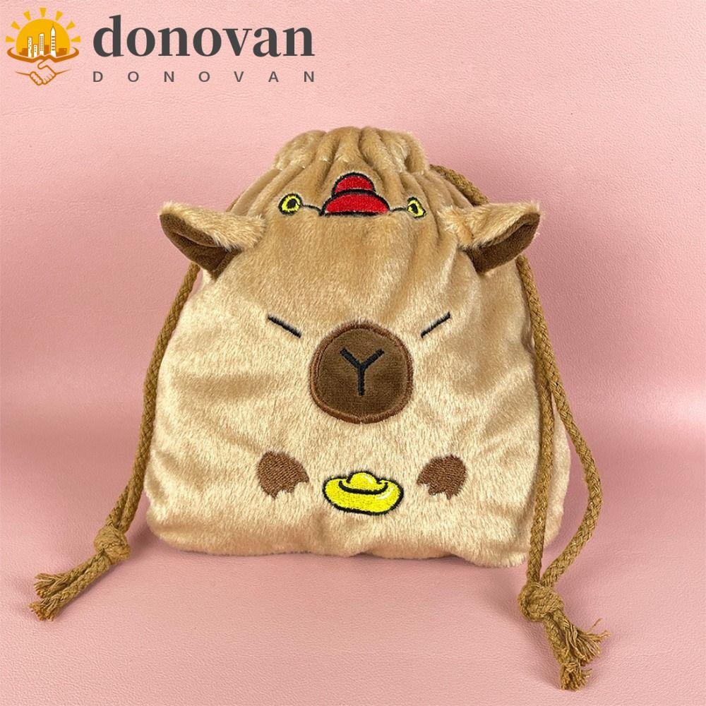 DONOVAN Capybara Plush Pocket, Large Capacity Cute Capybara Drawstring Bag, Kawaii Makeup Bag ...