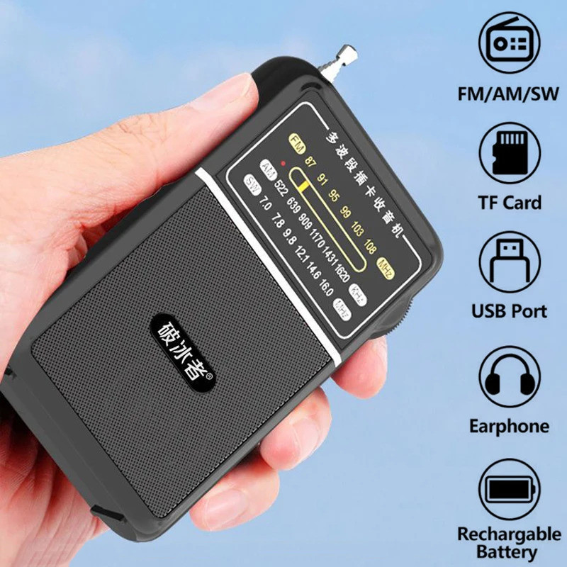 Mini Full Band Radio Handheld FM/AM/SW Receiver Portable TF/USB Music ...