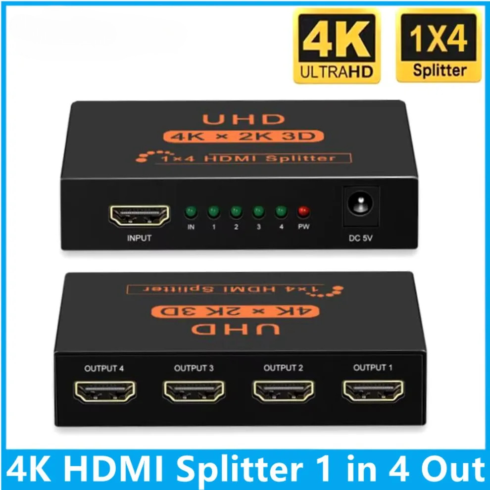 HDMI-compatible Splitter 1x4 Full HD 4K Audio Video Splitter 1 in 4 out ...