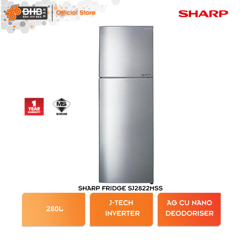 Sharp 280L 2 Door Fridge SJ-2822M Top Freezer J-Tech Inverter SJ2822MSS ...