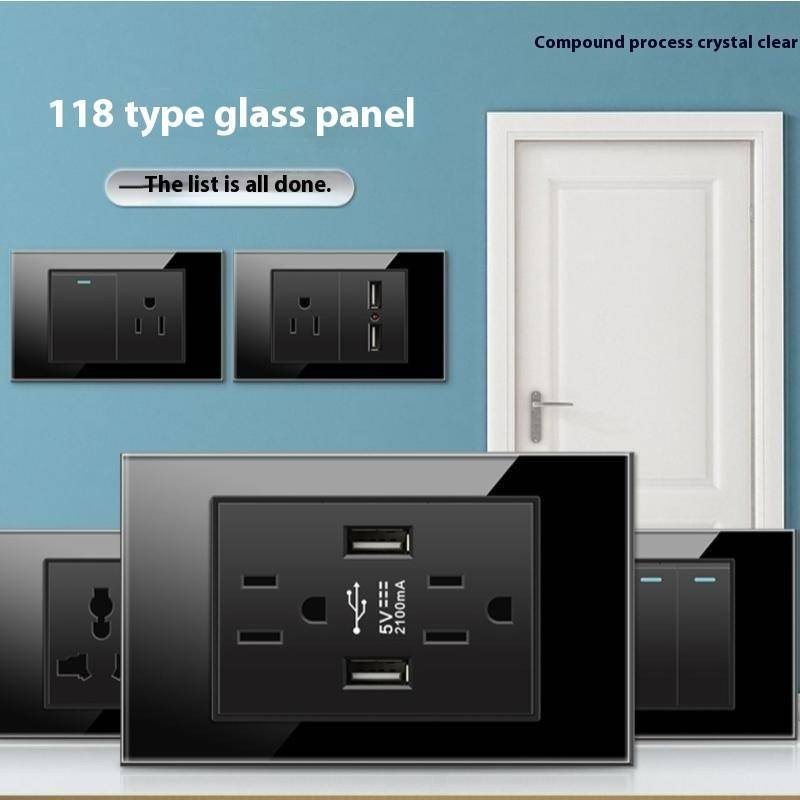 Type 118 Taiwan Switch Socket Black Tempered Glass Household 110V ...