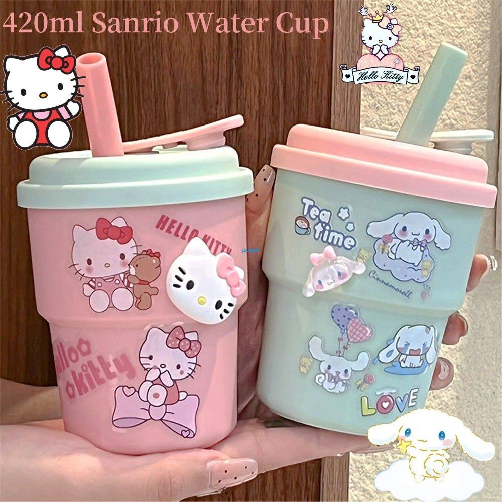 ⚡READY STOCK⚡ 420ML Sanrio Water Cup Cartoon Hello Kitty Cinnamoroll With Lid Leakproof Portable ...