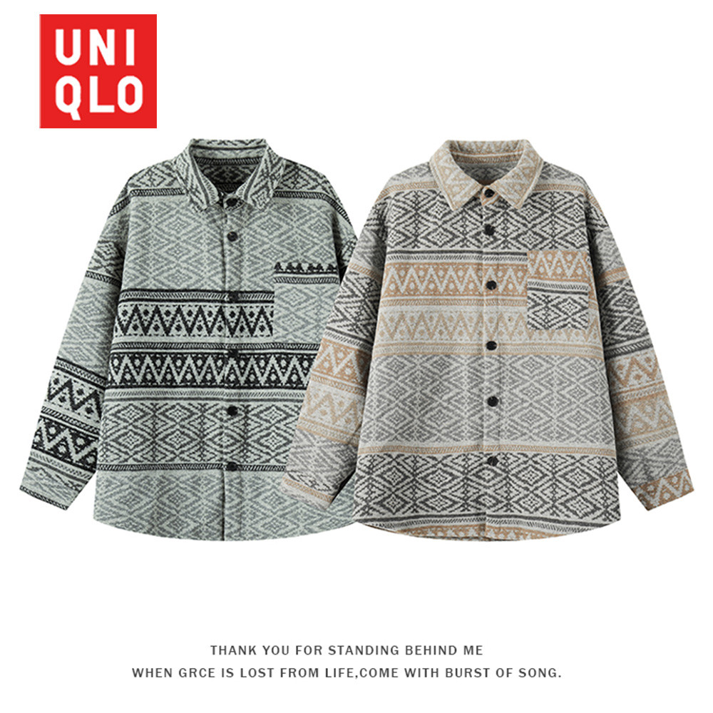 UNIQLO 2025 New Sheep Wool Shirt Men's Fashion Pattern Long Sleeve Warm ...
