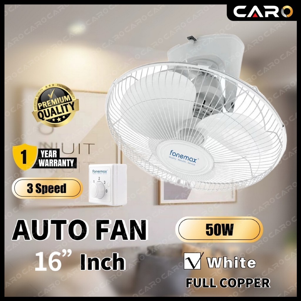 FONEMAX 16'' 3 SPEED 360 OSCILLATING FAN ORBIT FAN KIPAS SILING METAL ...