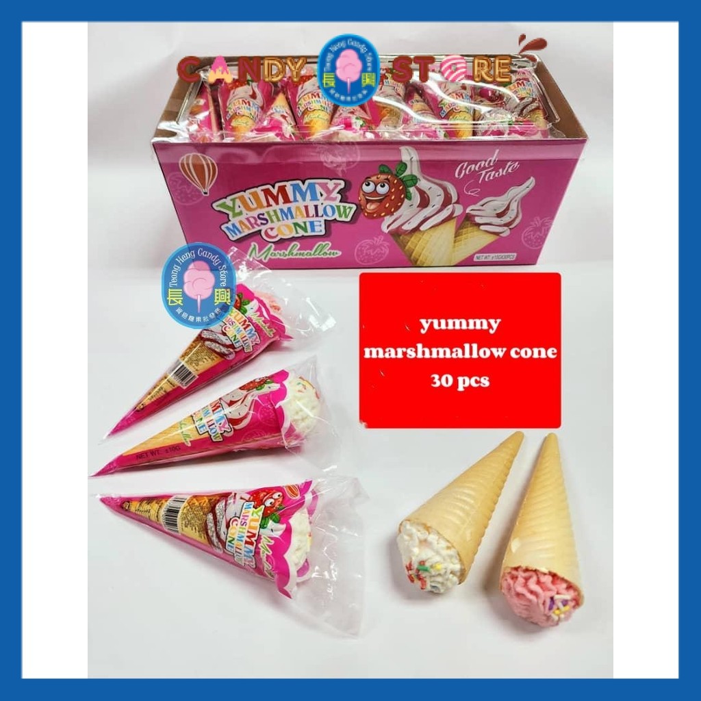 30pcs YUMMY Marshmallow Cone (±10gX30pcs) HALAL suitable for kids ...