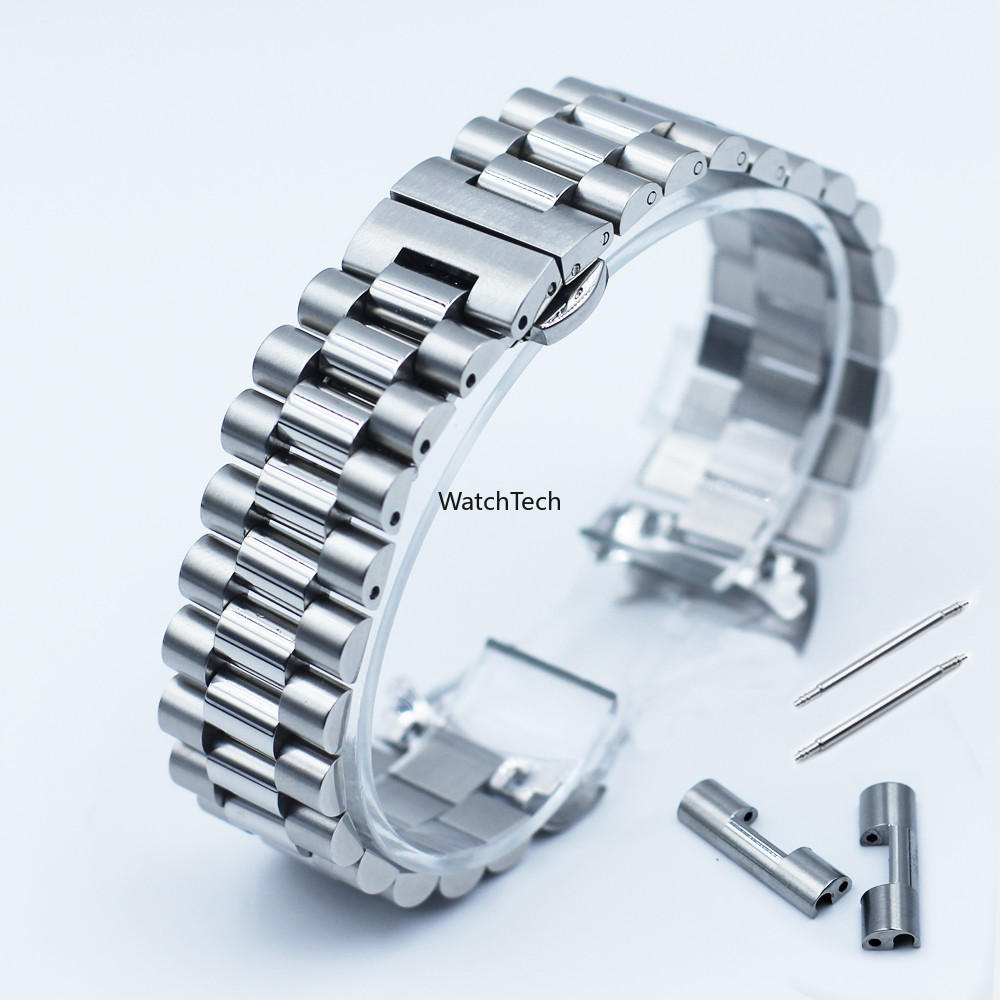 Curved+Straight End Stainless Steel Solid Link Clasp Watch Band Strap ...