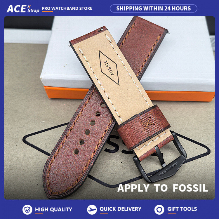 FOSSIL Leather Watch Strap - 24MM Dark Brown With Black Pin Buckle ...