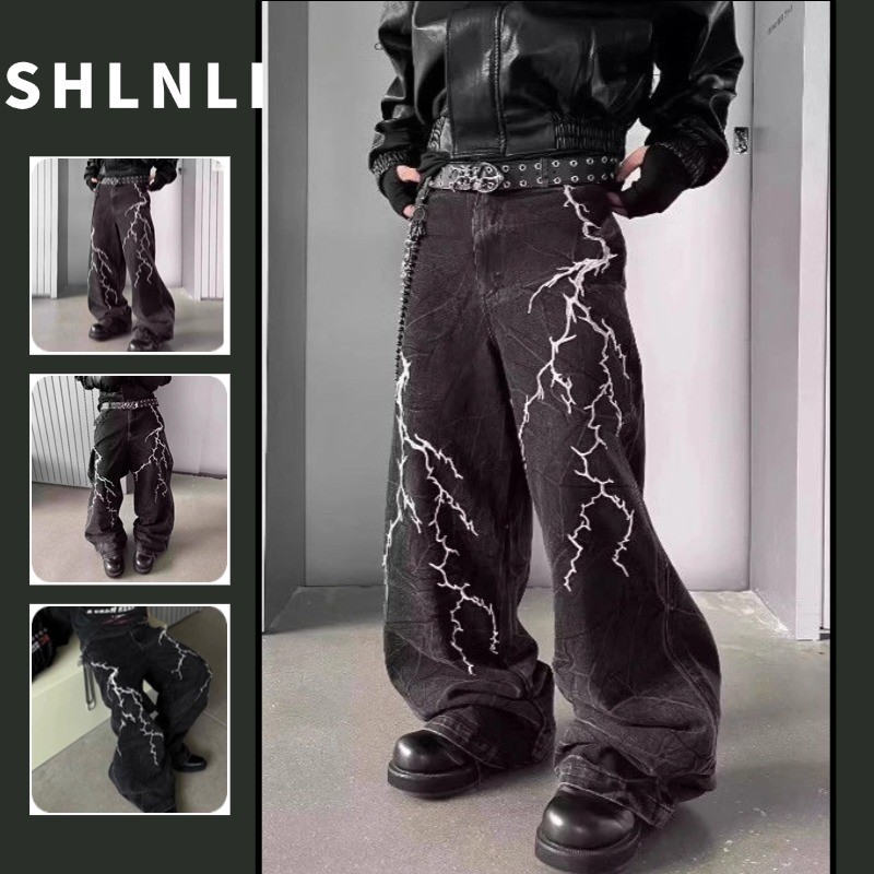 American Men's Lightning Embroidered Pants Spring Summer High Street ...
