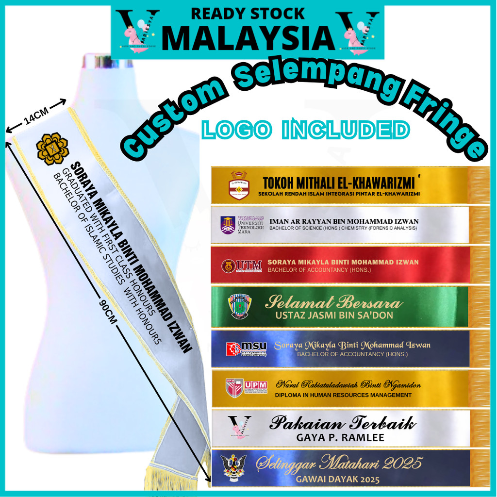 [Termasuk LOGO] Custom Selempang Fringe selempang convo blue grey ...