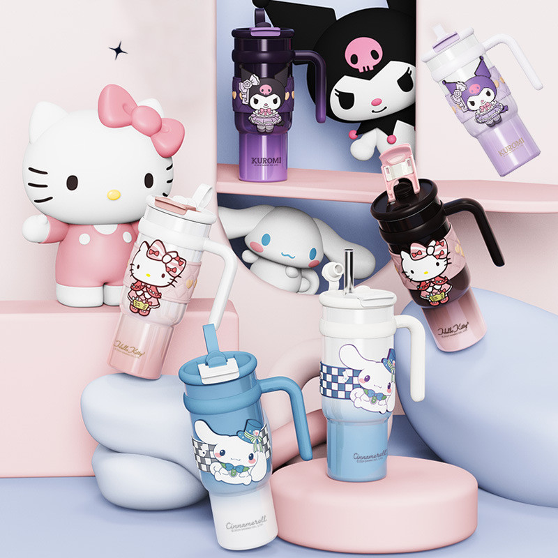 Sanrio 900ml Kuromi Hello Kitty Cartoon Vacuum Insulated Tumbler With Handle Hot And Cold Thermo ...