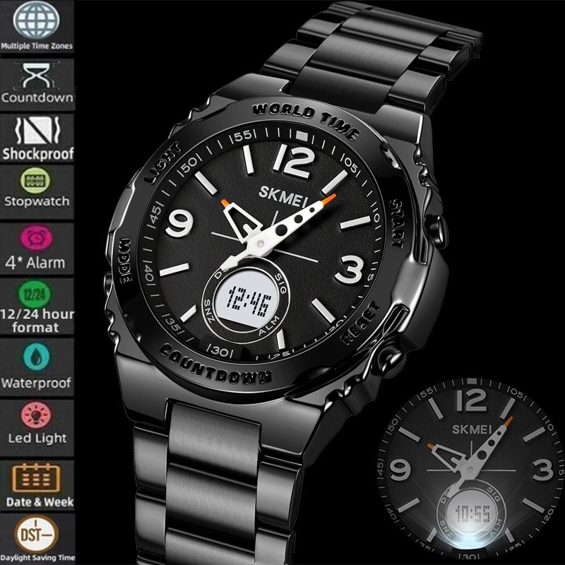 Skmei Multiple Time Zone Quartz Watches for Mens Analog Digital Display ...
