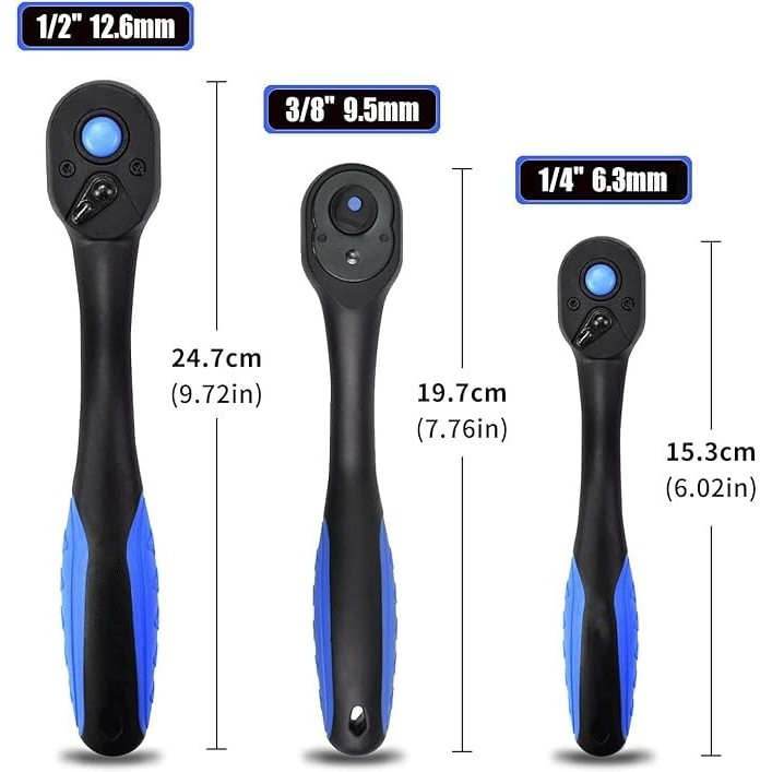 3-Piece 72-Tooth Curved Handle Ratchet Two-Way Fast Socket Ratchet ...