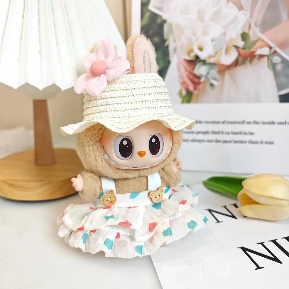 For 17cm Labubu V2 V1 Mini Doll Clothing Wrinkled Dress Knitted Straw ...