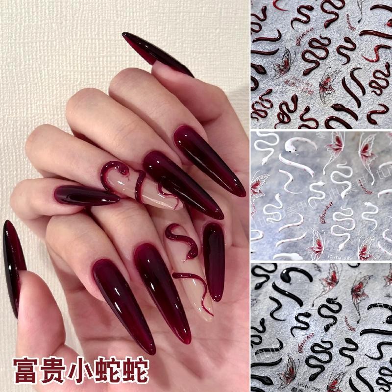 New Rich Little Red Snake Embossed Manicure Stickers Sweet Little White ...