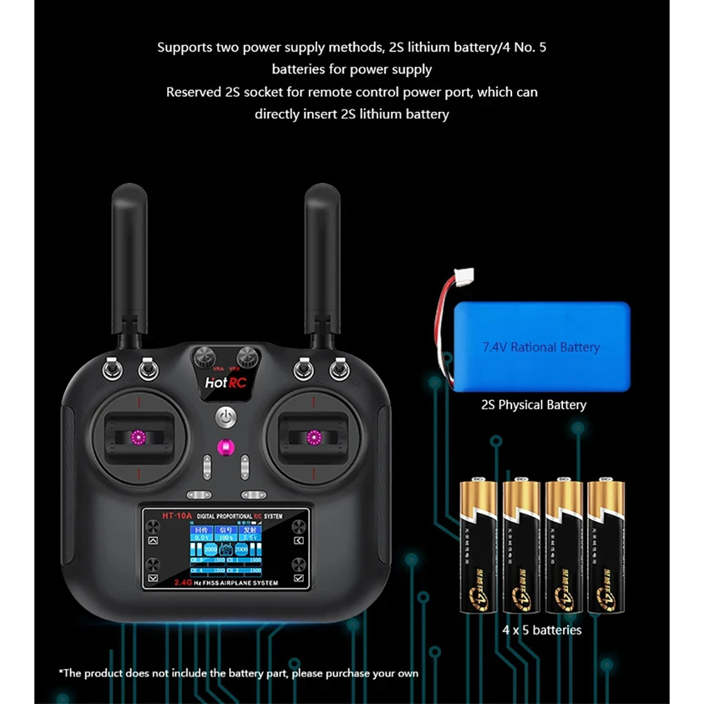 HOTRC HT-10A RC Transmitter 10CH 2.4G 1.7Inch Screen With F-10A Receiver For Model Airplanes RC ...