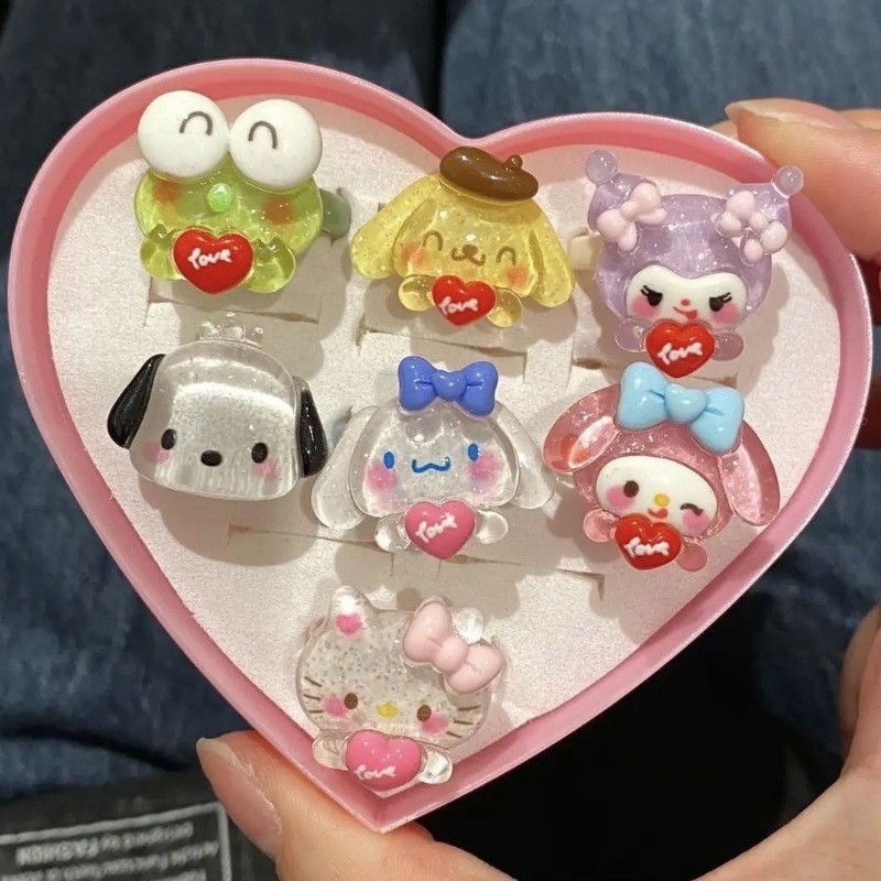 7pcs Kuromi Ring Cartoon Cute Sanrio Ring Korean Sweet Cool Ring for ...