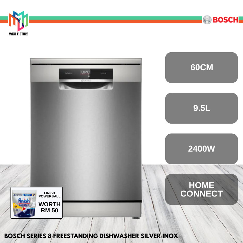 Bosch SMS8YCI01E Series 8 Freestanding Dishwasher 60cm Stainless Steel 14 Place Settings ...