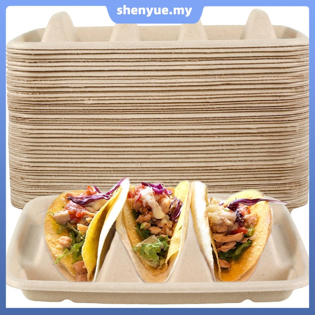 50Pcs Taco Plates Reusable 3 Compartments Taco Serving Plates Stackable ...