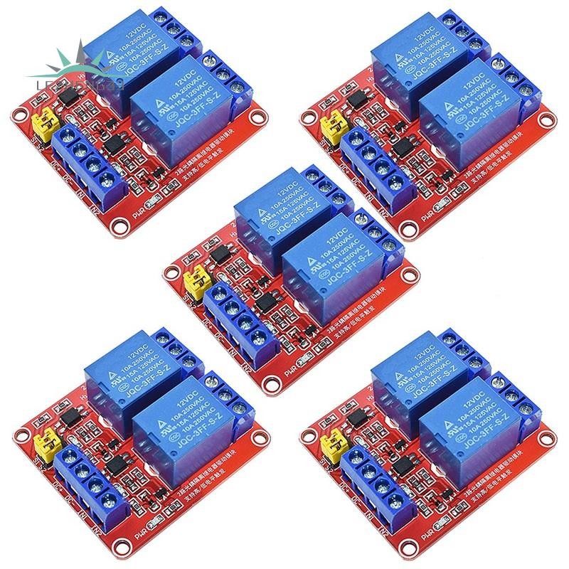 5PCS 2 Channel 12V Relay Module with Optocoupler High or Low Level ...