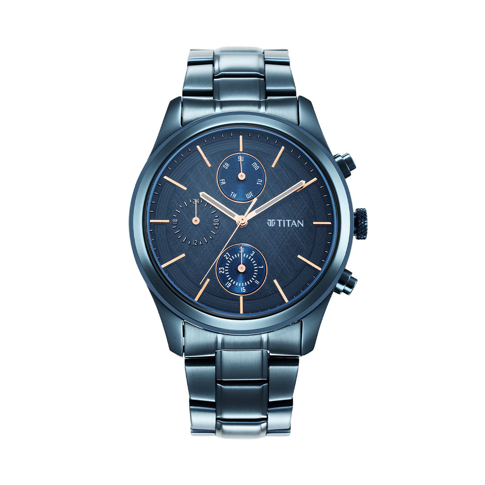 Titan Neo Splash 1805QM01 Blue Dial Multifunction Stainless Steel Strap ...
