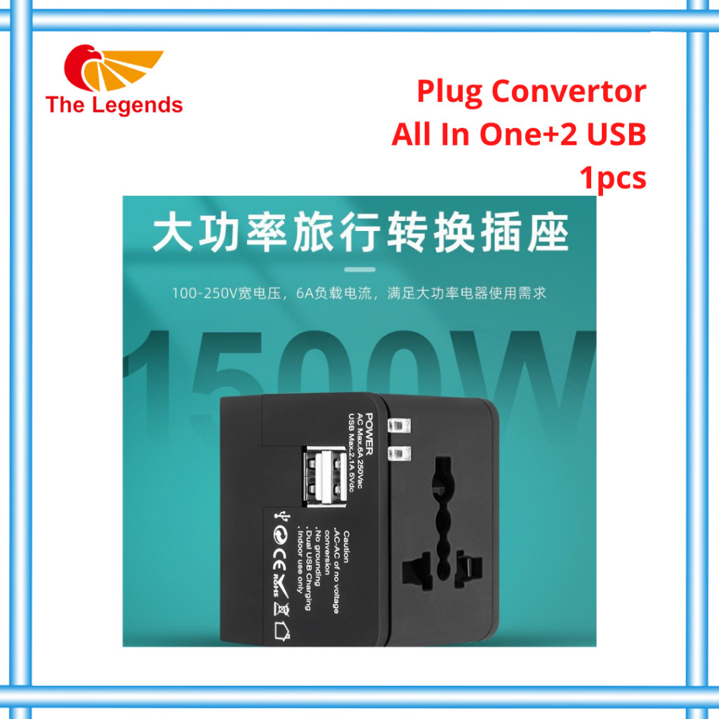 Universal Travel Adapter Plug All In One 2 USB International Worldwide Travel Adaptor Plug ...