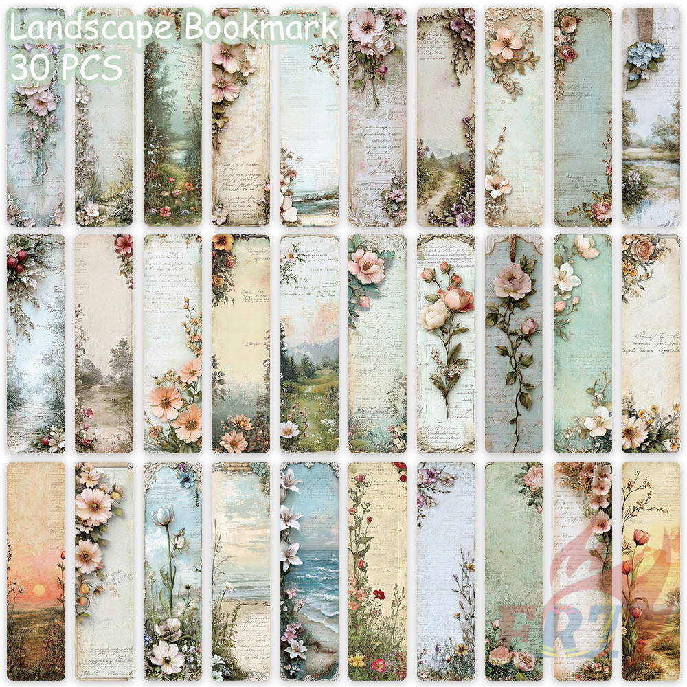 30Pcs/Set ※ Retro Scenery . Flowers Bookmarks ※ Fashion Books Marker of ...