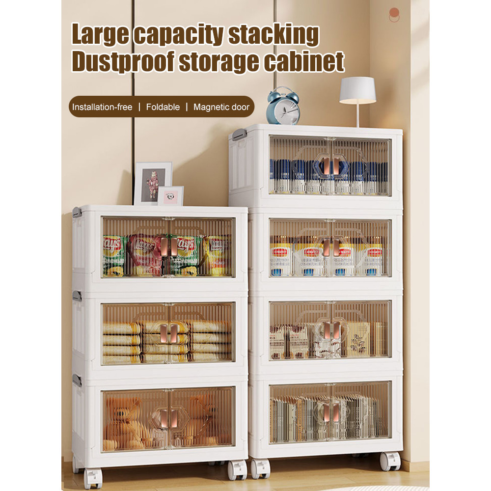 Bifold Freestanding Storage Unit Double Doors Adjustable Shelves Open ...