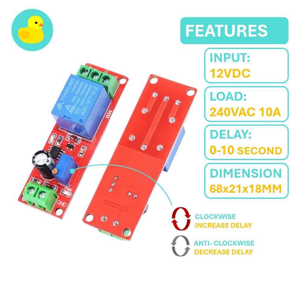 12V Relay Module With NE555 Adjustable Delay Timer Switch 0s -10s ...