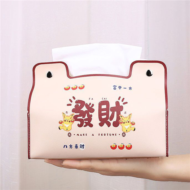Leather Tissue Box Cartoon CNY 2025 Tissue Holder Chinese New Year Home ...