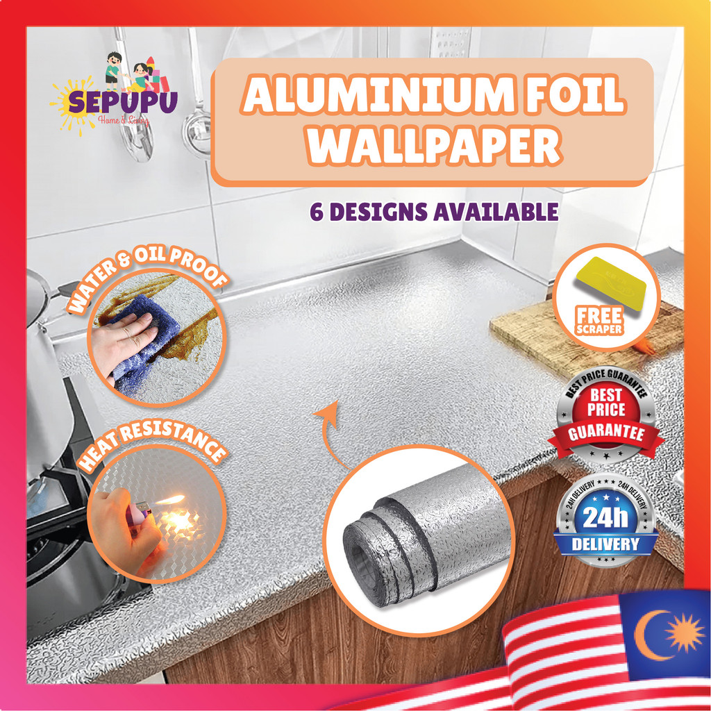SEPUPU 10M Aluminium Foil Kitchen Wallpaper Oilproof Waterproof ...
