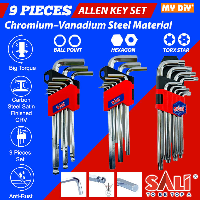 READY STOCK !!! SALI CRV 9PCS ALLEN KEY SET HEX KEY ALLEN KEY BALL ...