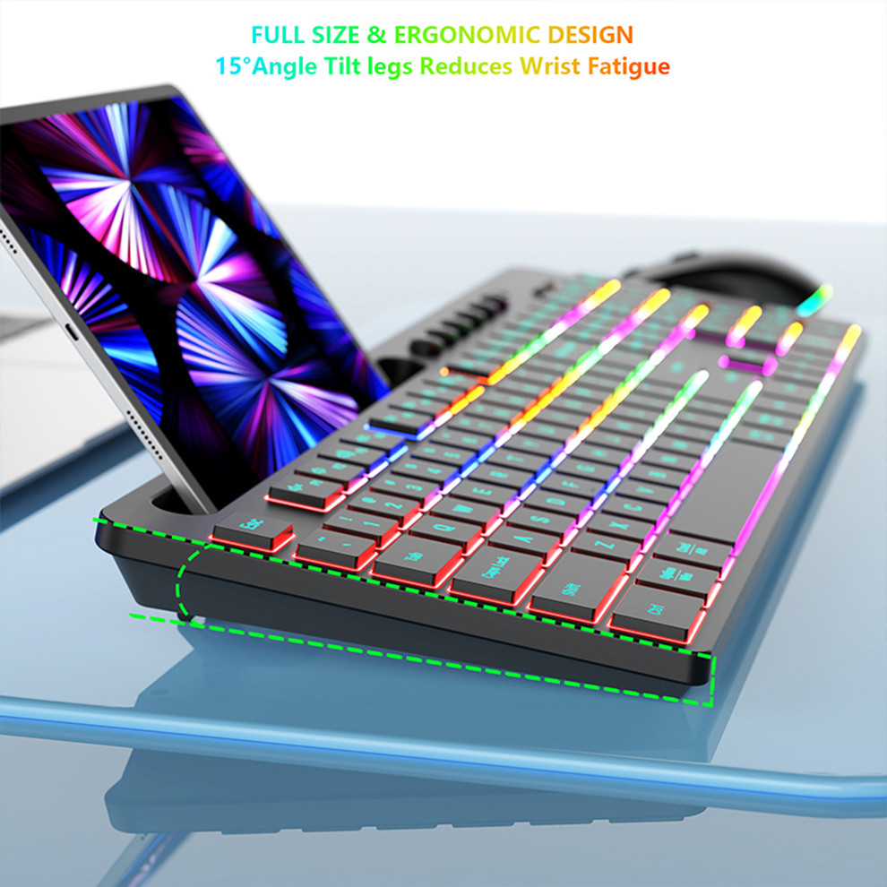 RGB Backlit Wireless Keyboard and Mouse Combo with Holder Stand Full ...