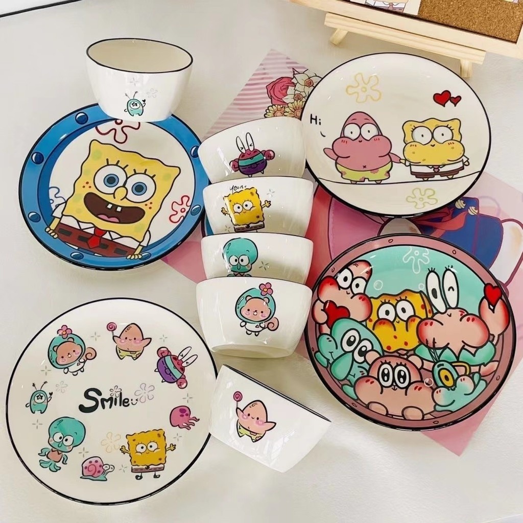Spongebob SquarePants Ceramic Rice Bowl Cute Cartoon Plate ins High ...