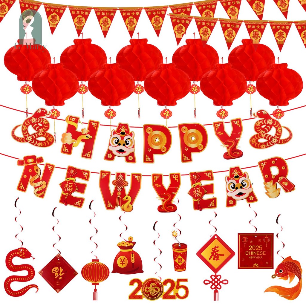 GMARTY 2025 Chinese New Year Hanging Decorations Set Traditional 9 Pcs ...